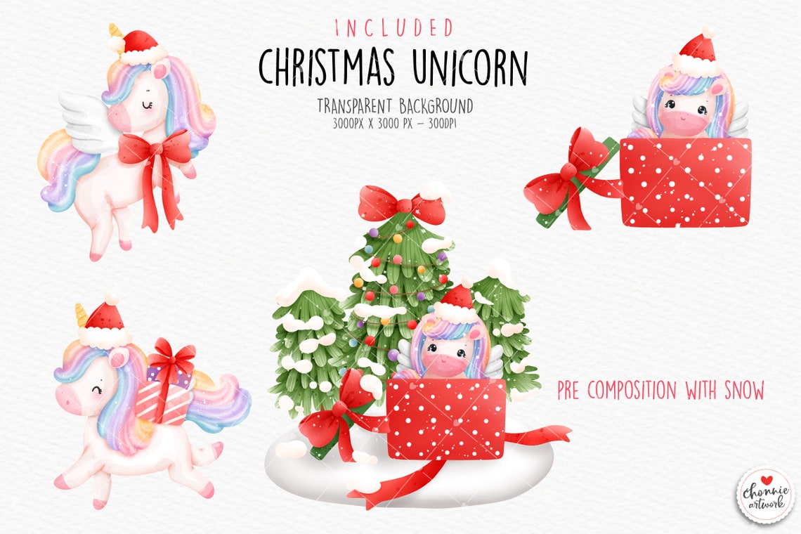 Christmas Unicorn Clipart Christmas Clipart Unicorn Clipart - Etsy