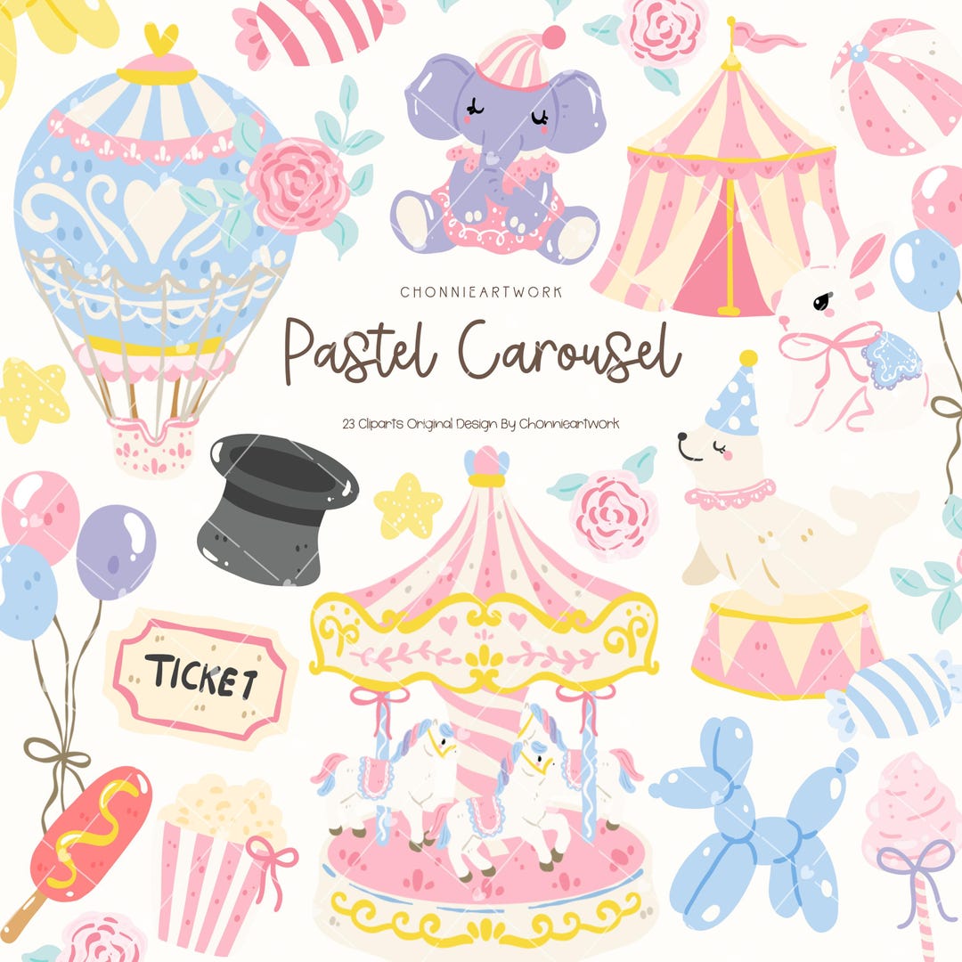 Pastel Carousel Clipart Set, Summer Grily Carnival PNG, Cute Circus ...