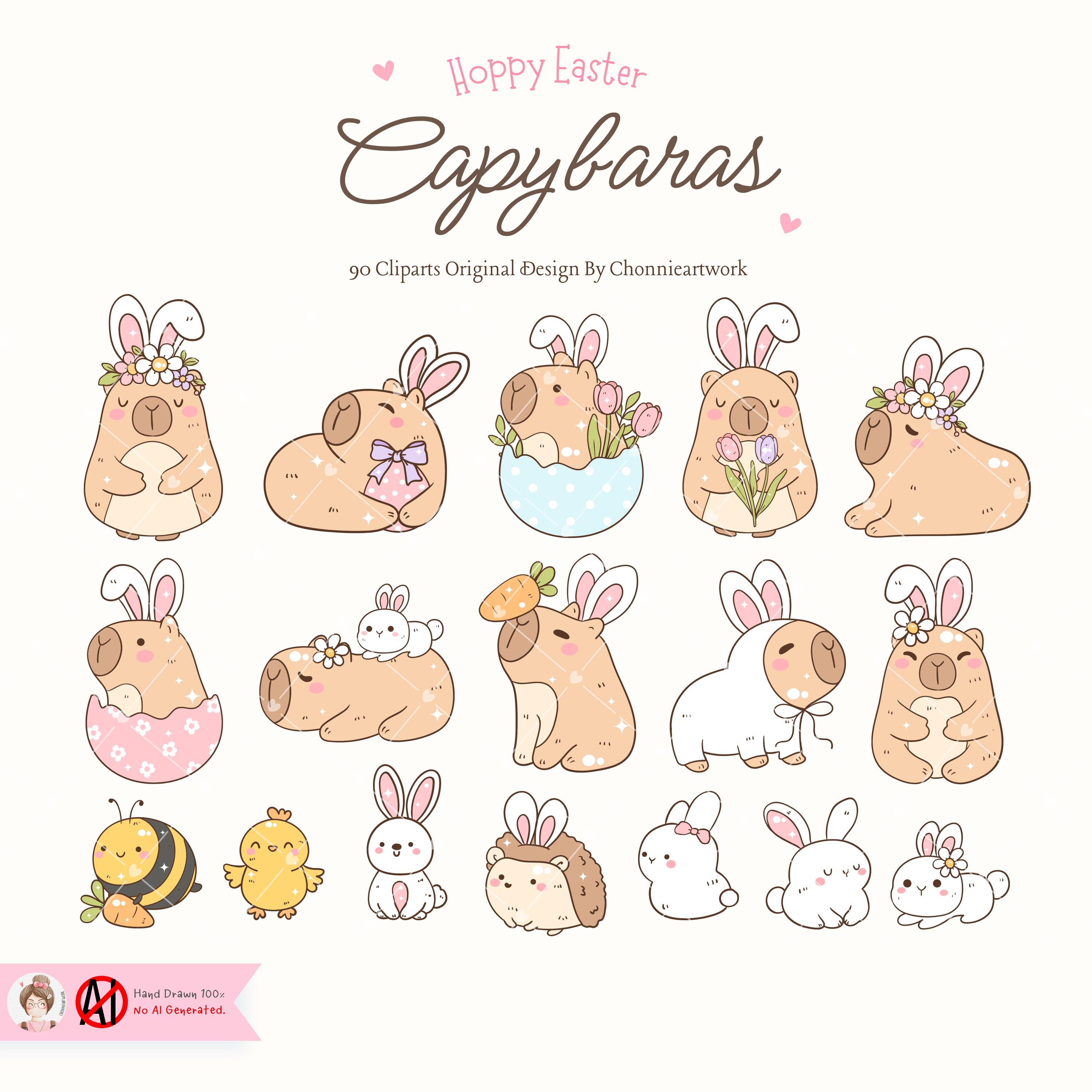 Hoppy Easter Capybaras Clipart Set SVG PNG Groovy Capybara Spring ...