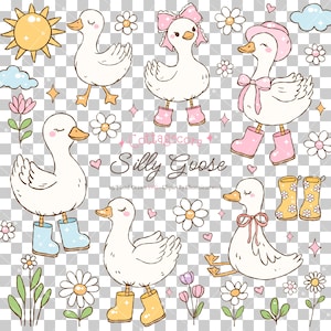 Silly Goose Clipart Set SVG PNG Groovy Goose Spring Garden Flower ...