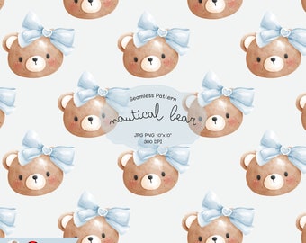 Nautical Teddy Bear Seamless Patterns, Teddy Bear Pattern, Teddy Bear ...