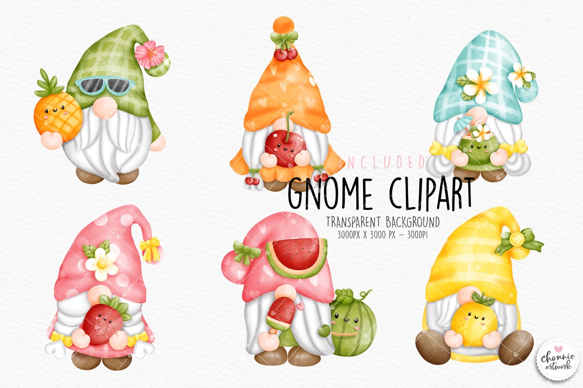 Fruity Gnomes Clipart Gnomes PNG Summer Gnomes Clipart - Etsy