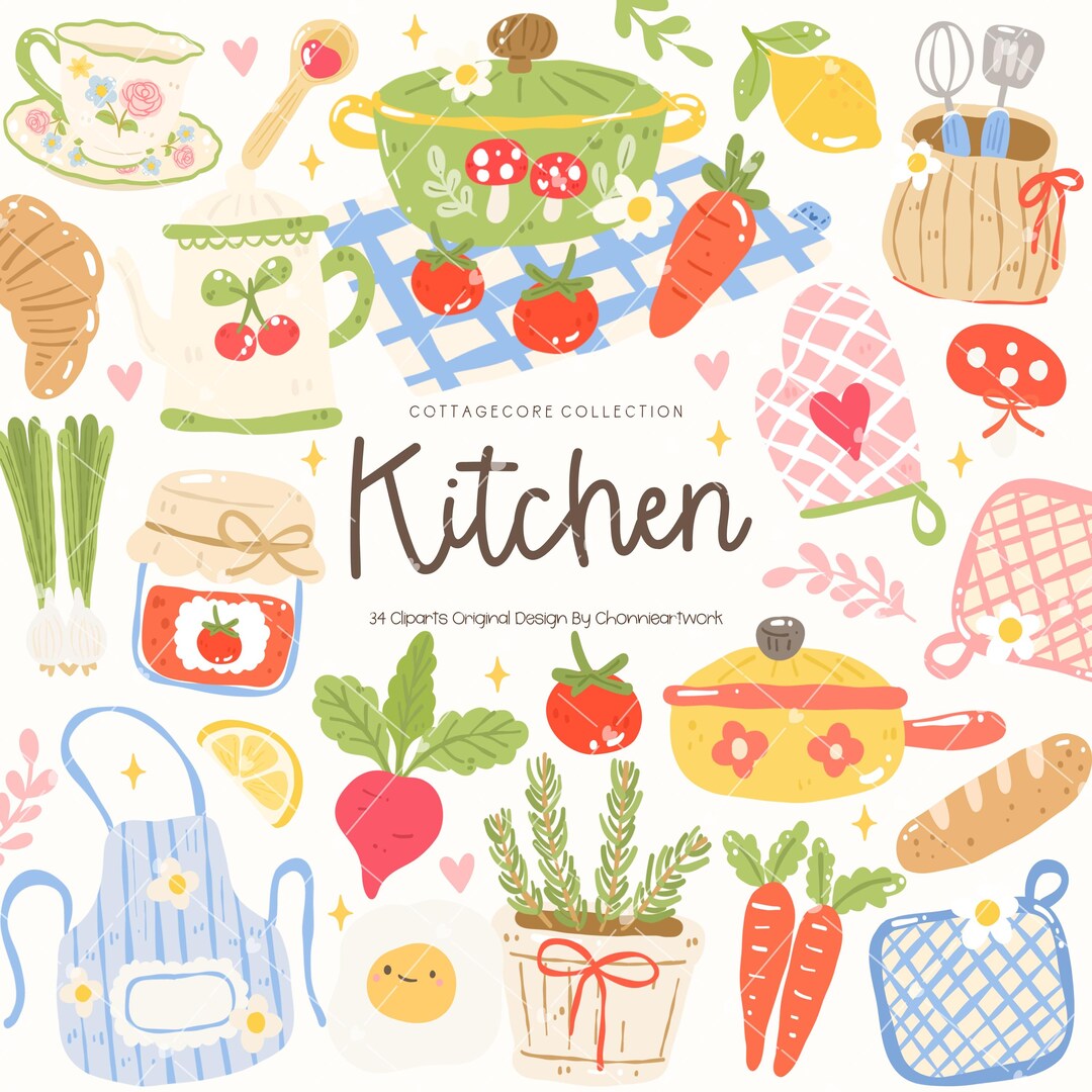 Kitchen Clipart Set, Cute Cooking Utensils, Coquette Kitchen Clipart ...