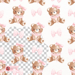 Coquette Teddy Bear Seamless Patterns, Teddy Bear Pattern, Teddy Bear ...