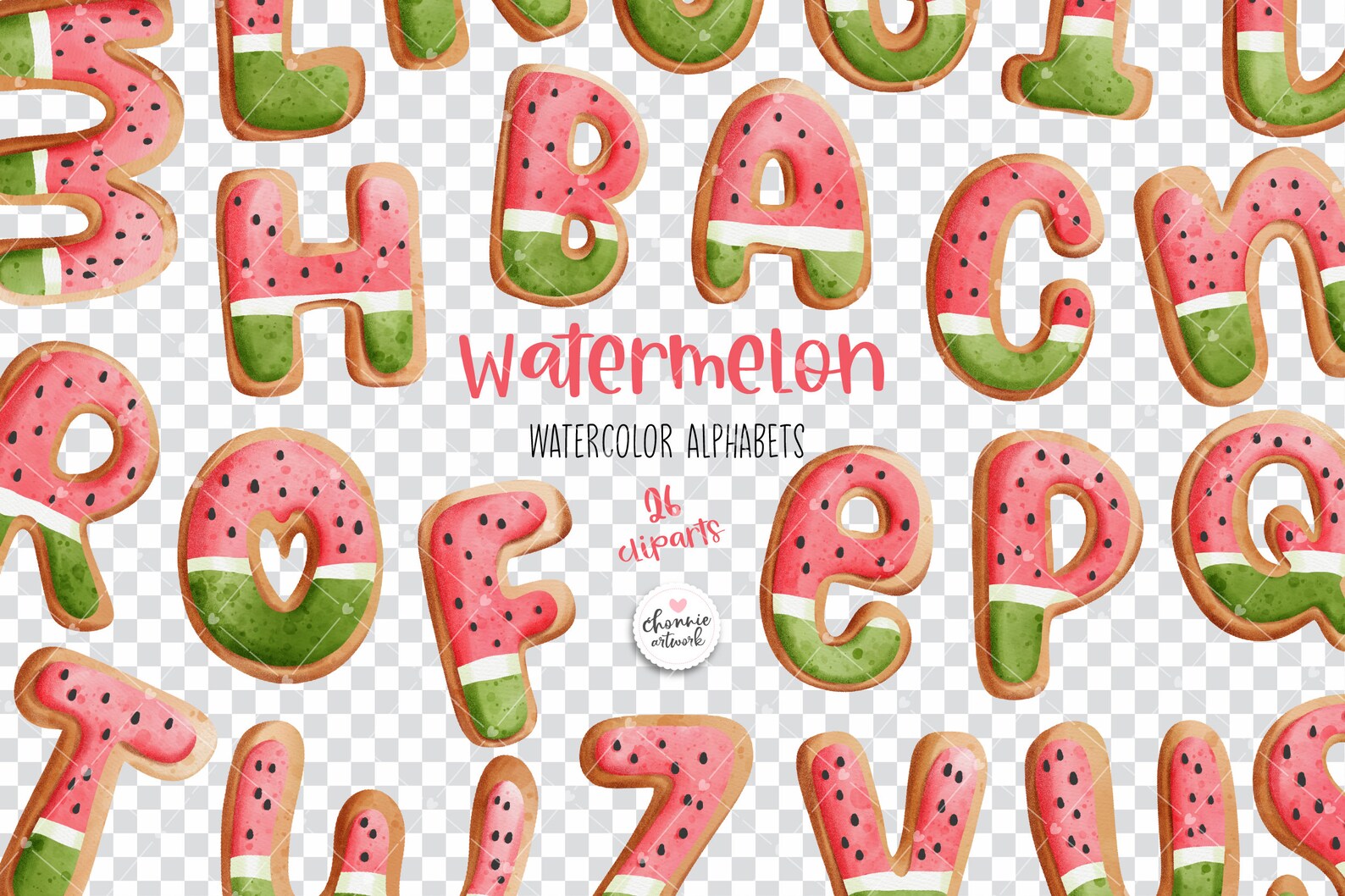 Watermelon Cookies Alphabet Watermelon Alphabet Valentines - Etsy