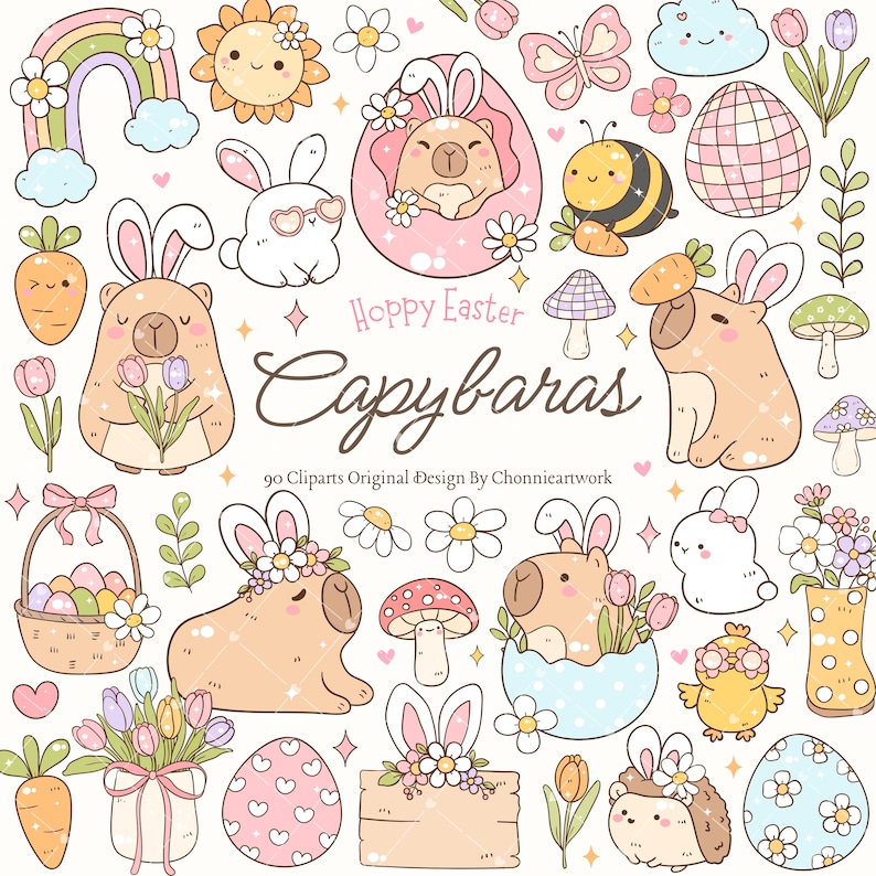 Hoppy Easter Capybaras Clipart Set SVG PNG Groovy Capybara Spring ...