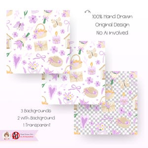 Lavender Cottagecore Seamless Pattern | Pastel Flowers Basket Hat ...