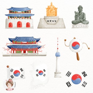 South Korea Landmark and Symbols Clipart, Travel Clipart, Seoul ...