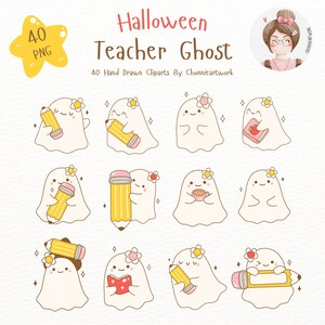 Halloween Cute Ghost Clipart, Teacher Ghost Clipart, Groovy Halloween ...