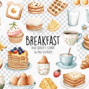 Watercolor Breakfast Clipart, Breakfast Clipart, Brunch Clipart, Food ...