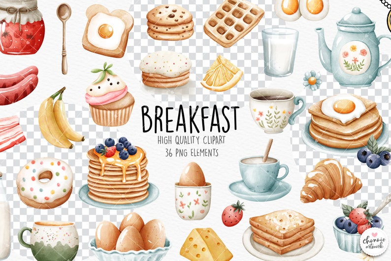 Watercolor Breakfast Clipart, Breakfast Clipart, Brunch Clipart, Food ...