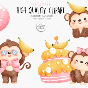 Baby Girl Monkey Clipart, Monkey Birthday Clipart,baby Shower Clipart ...