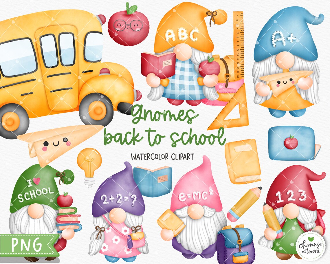 Watercolor Back to School Gnome Clipart Student Gnome PNG - Etsy
