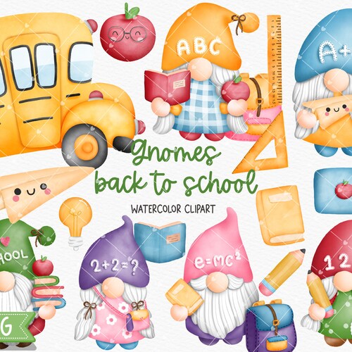 Watercolor Back to School Gnome Clipart Student Gnome PNG - Etsy