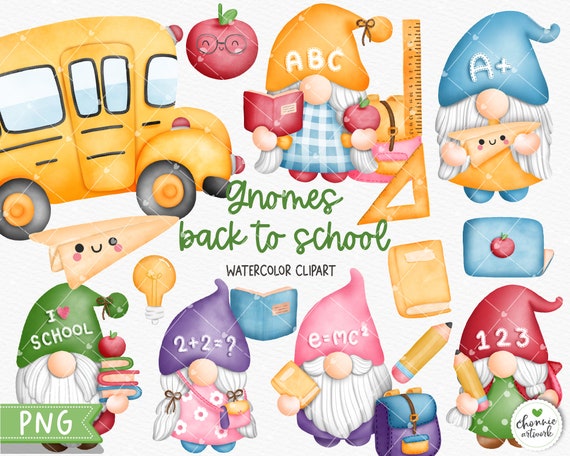 Watercolor Back to School Gnome Clipart Student Gnome PNG - Etsy
