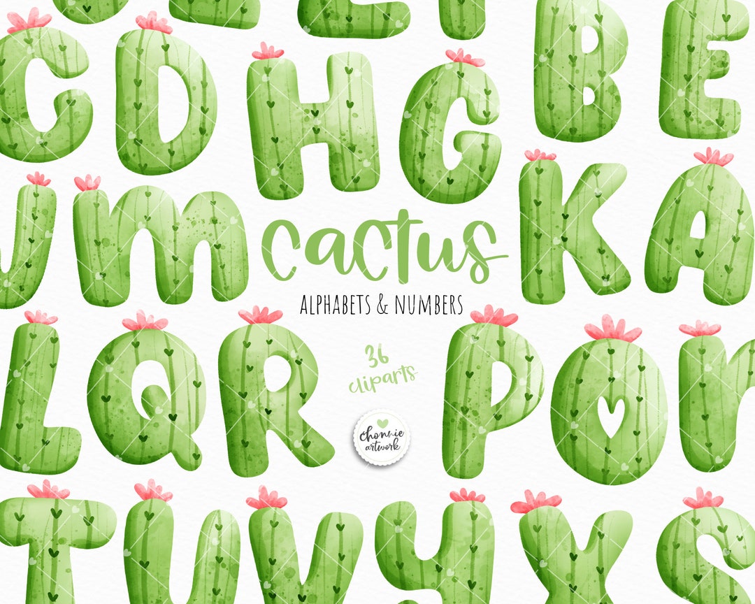 Cactus Alphabets and Numbers Clipart, Cactus Alphabet, Succulent Font ...