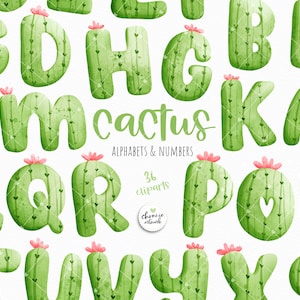 Cactus Alphabets and Numbers Clipart, Cactus Alphabet, Succulent Font ...