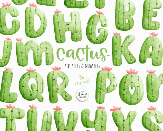 Cactus Alphabets and Numbers Clipart Cactus Alphabet | Etsy