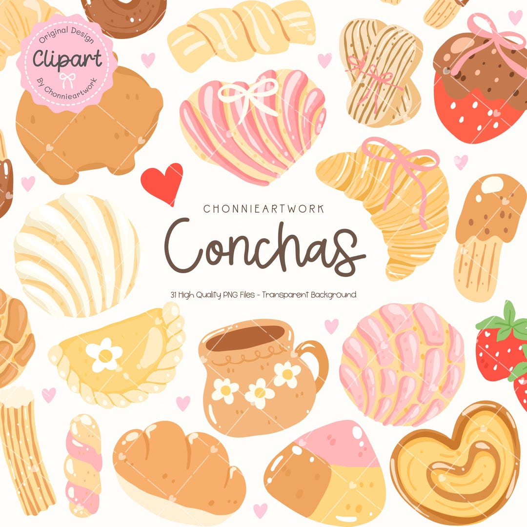 Cute Conchas Clipart Set, Mexican Pan Dulce PNG, Kawaii Sweet Bread ...