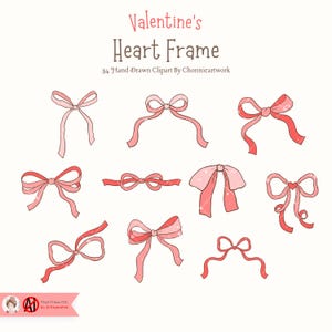 Whimsical Hand-drawn Valentine's Ribbon Frame Clipart Set SVG PNG Bow ...