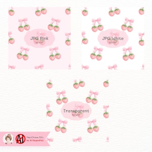 Pink Coquette Ribbon Seamless Pattern, Coquette Strawberry Pattern ...