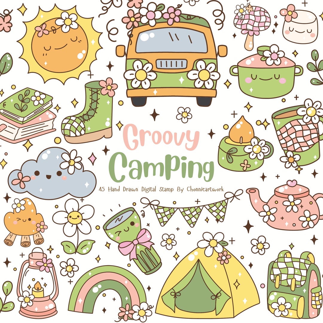Groovy Camping Clipart Retro Vintage Summer Png Retro Camper Png Trendy ...
