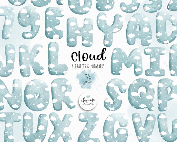 Blue Sky Alphabet Cloud Alphabet Angel Alphabet Blue Font - Etsy