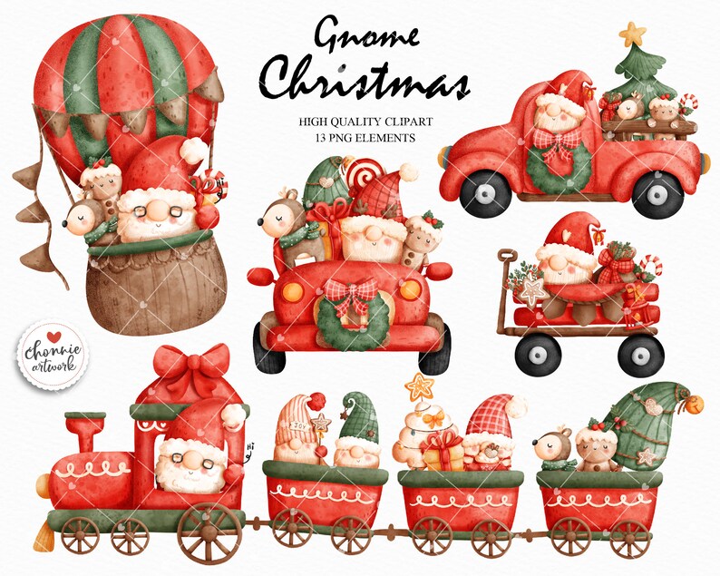 Christmas Gnome Car Clipart Christmas Truck Clipart - Etsy