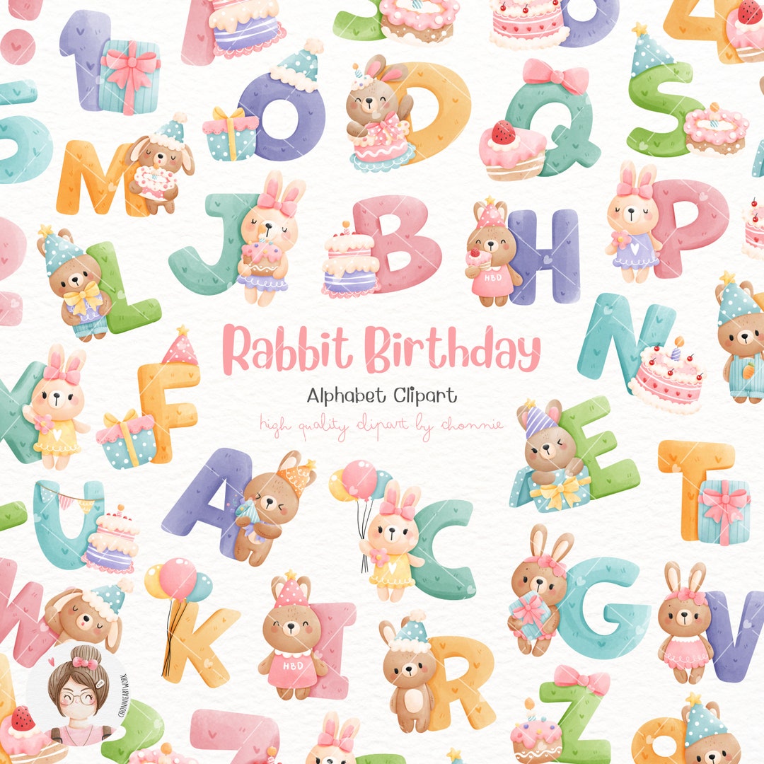 Rabbit Alphabet, Birthday Alphabet, Alphabet Clipart, Party Alphabet ...