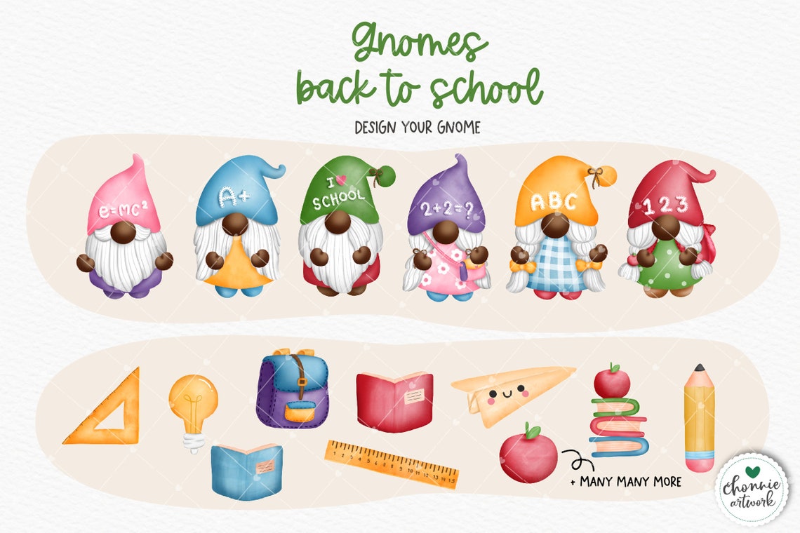 Watercolor Back to School Gnome Clipart Student Gnome PNG - Etsy
