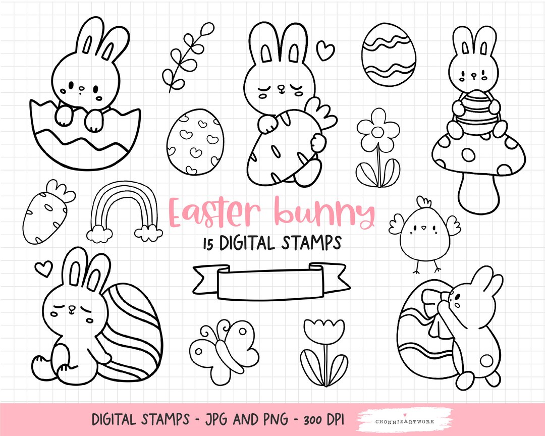 Easter Bunny Digital Stamps, Easter Bunny PNG, Rabbit Clipart, Easter ...