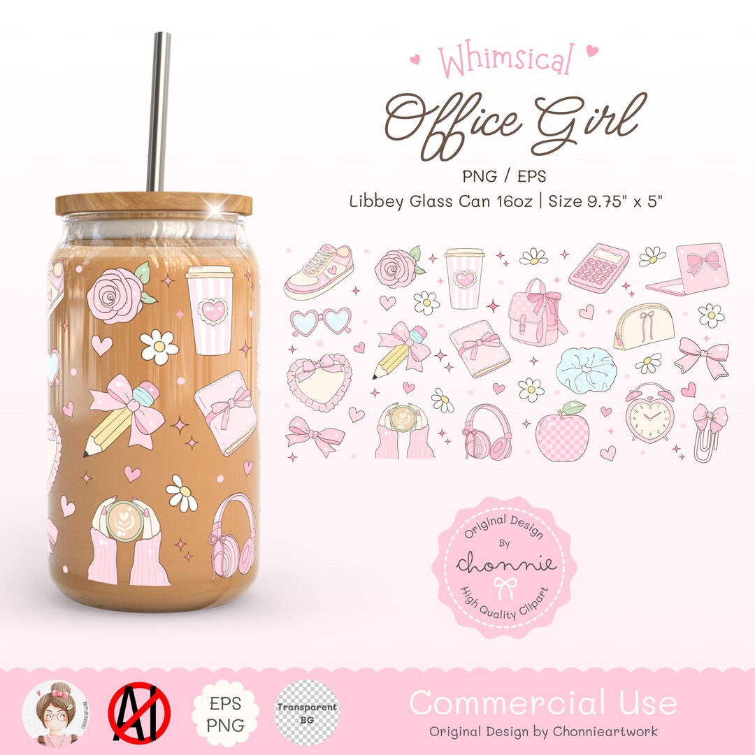 Girly Stationary Cup Wrap, School Glass Can Wrap, Coquette Pencil Glass ...