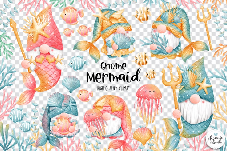 Gnome Mermaid Clipart Mermaid Clipart Gnome Clipart Mermaid - Etsy