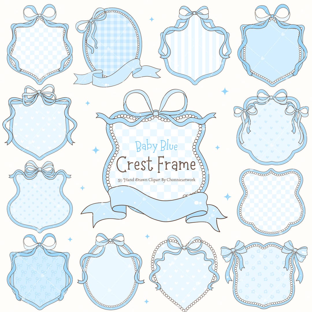 Blue Coquette Ribbon Bow Crest Frame PNG SVG Clipart Romantic Crest ...