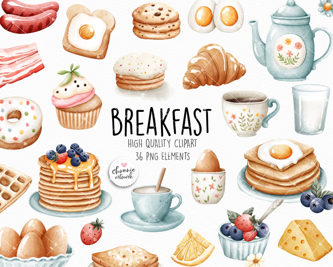Watercolor Breakfast Clipart Breakfast Clipart Brunch - Etsy