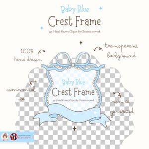 Blue Coquette Ribbon Bow Crest Frame PNG SVG Clipart Romantic Crest ...