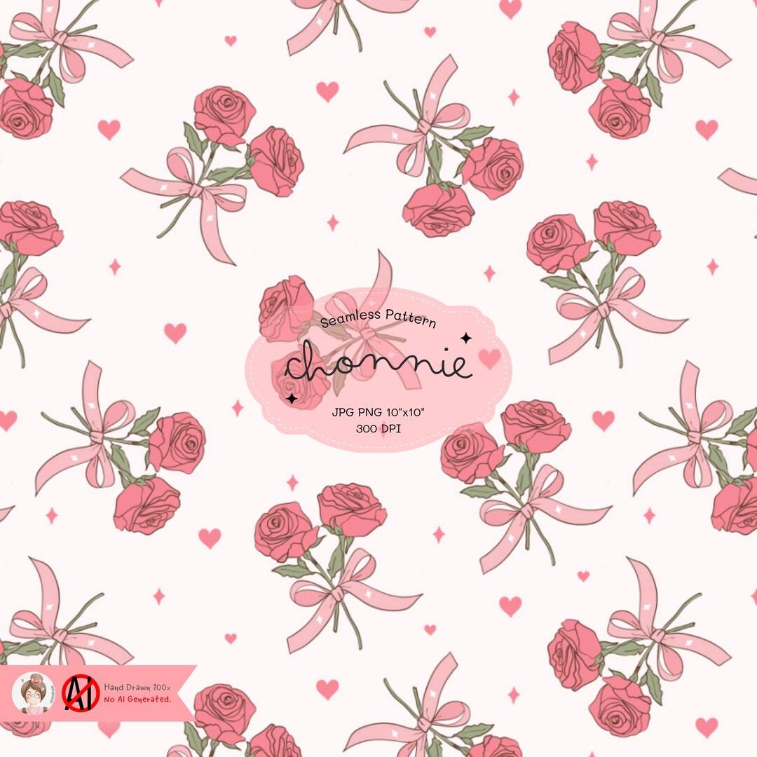 Vintage Coquette Valentine's Rose Seamless Pattern, Cute Preppy Pink ...