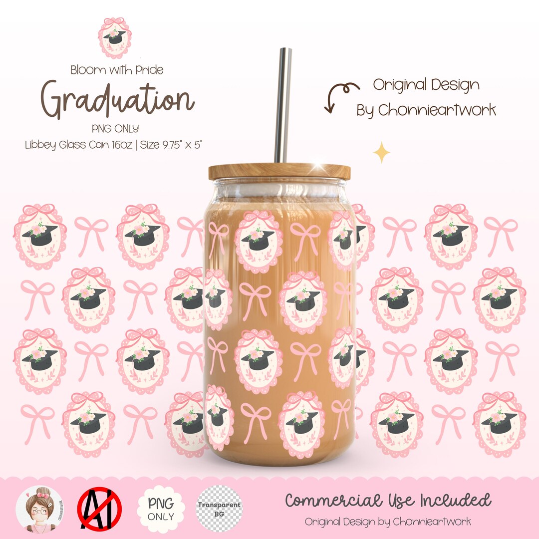 Coquette Floral Graduation PNG Libbey Glass Can Wrap Pink Floral ...