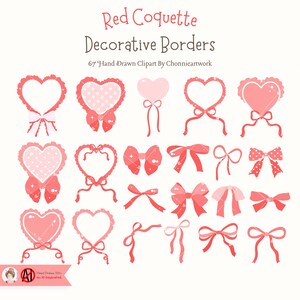 Whimsical Hand-drawn Valentine's Heart Frame Clipart Set SVG PNG Bow ...