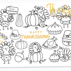 Happy Thanksgiving With Cute Turkey Coloring Pages - Etsy UK