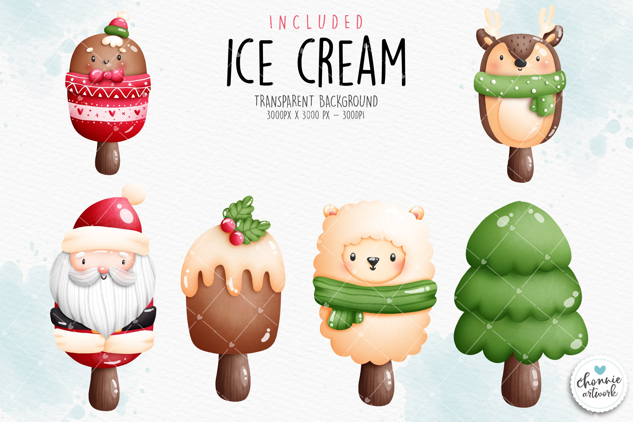 Watercolor Christmas Ice Cream Clipart Winter Animal Clipart - Etsy