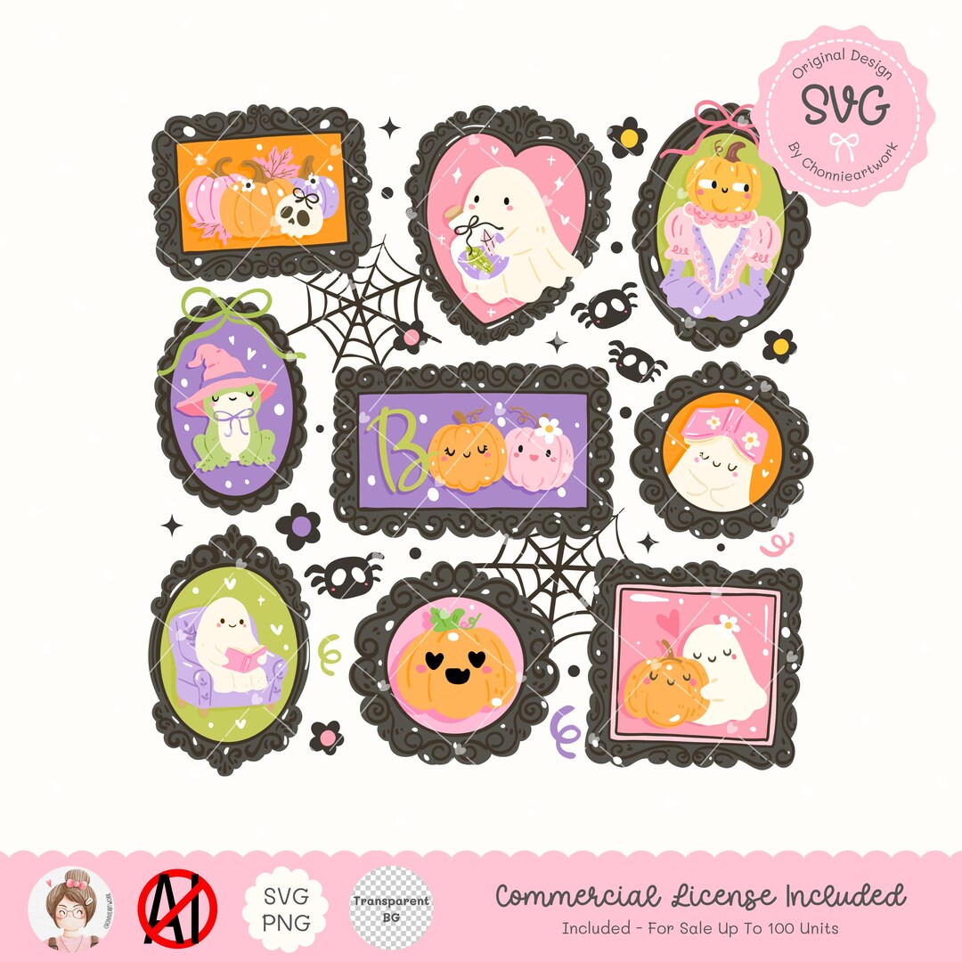 Ghost Frames Clipart, Halloween Ghost PNG, Cute Ghost Portraits, Pastel ...