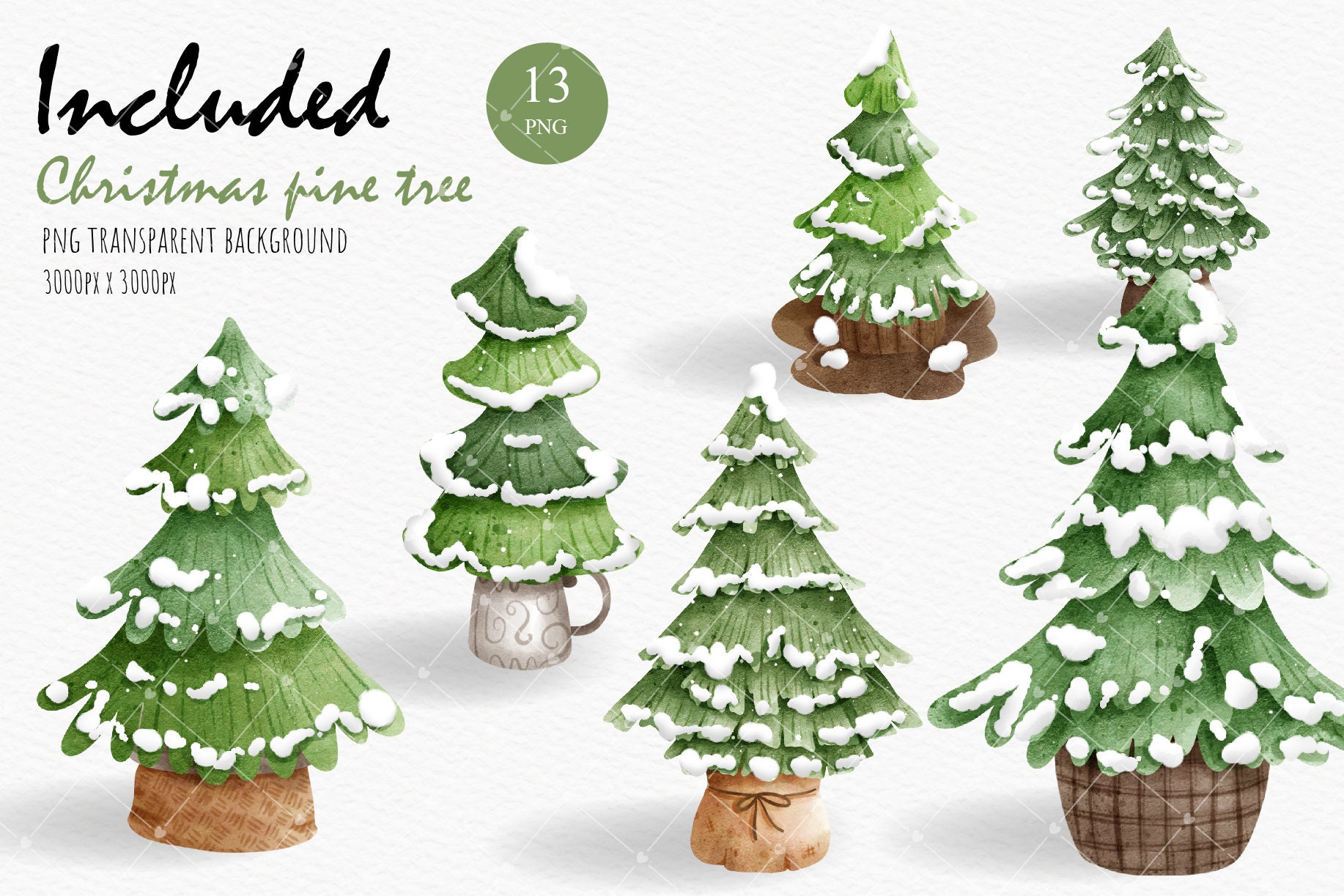 Christmas Tree Watercolor Clipart Pine Tree Clipart - Etsy