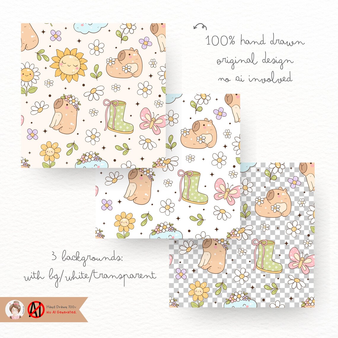 Groovy Spring Capybara Seamless Pattern, Vintage Capybara Animal ...