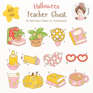 Halloween Cute Ghost Clipart, Teacher Ghost Clipart, Groovy Halloween ...