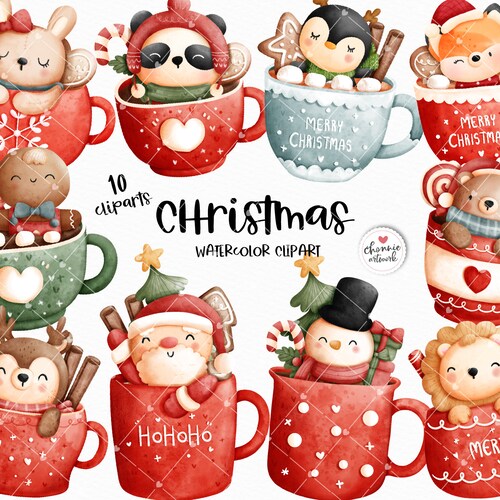 Christmas Mug Clipart Christmas Animal Clipart Animal Mug - Etsy