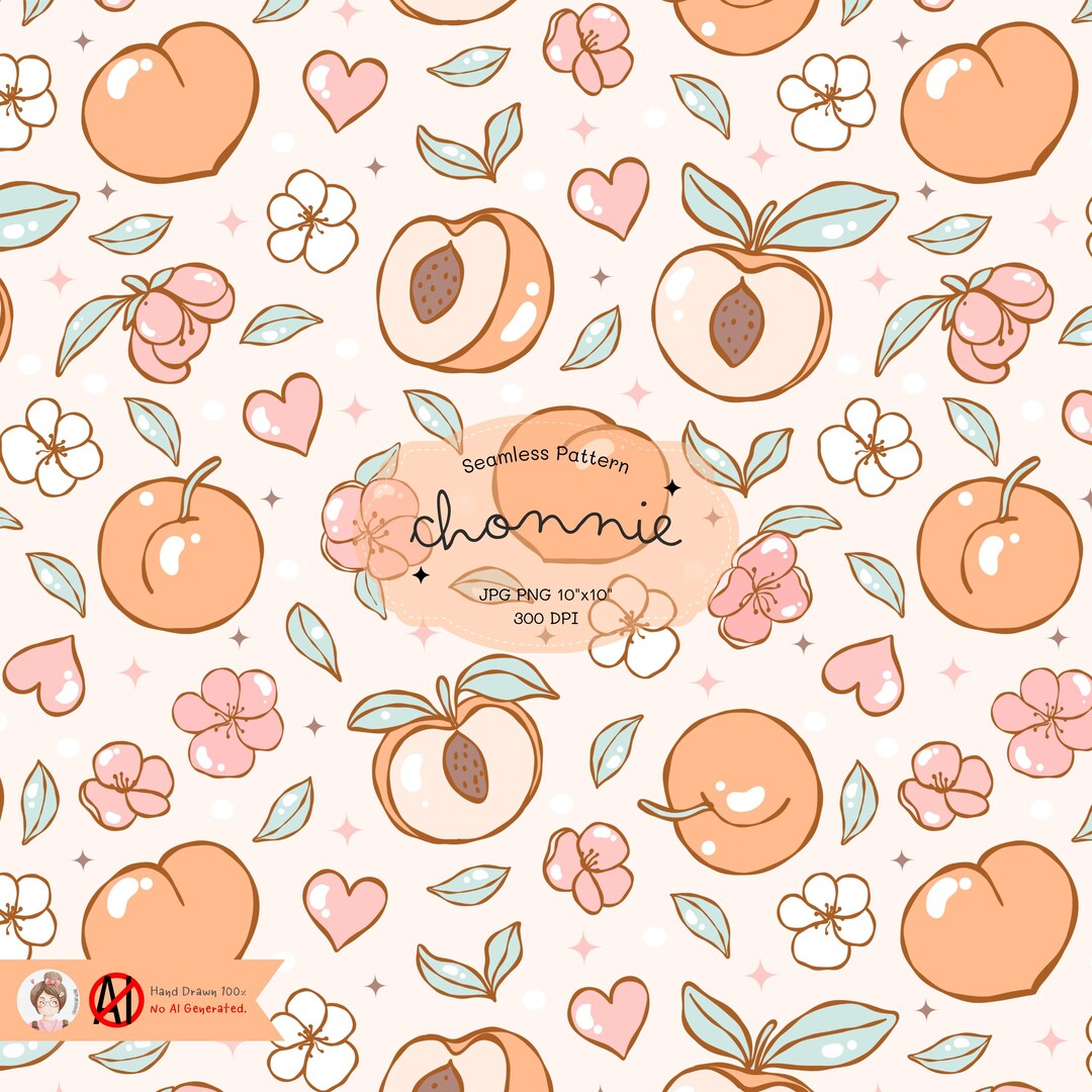 Sweet Peach Aesthetic Seamless Pattern Colorful Peach Fruits Summer ...