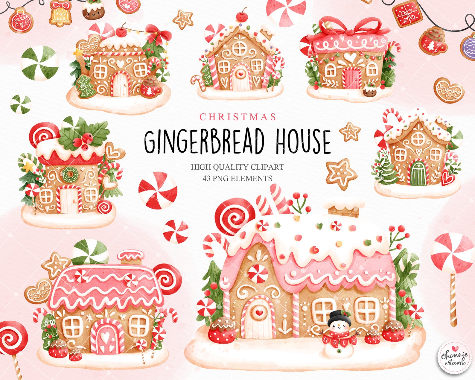 Christmas Gingerbread Houses Clipart Christmas Cookies - Etsy