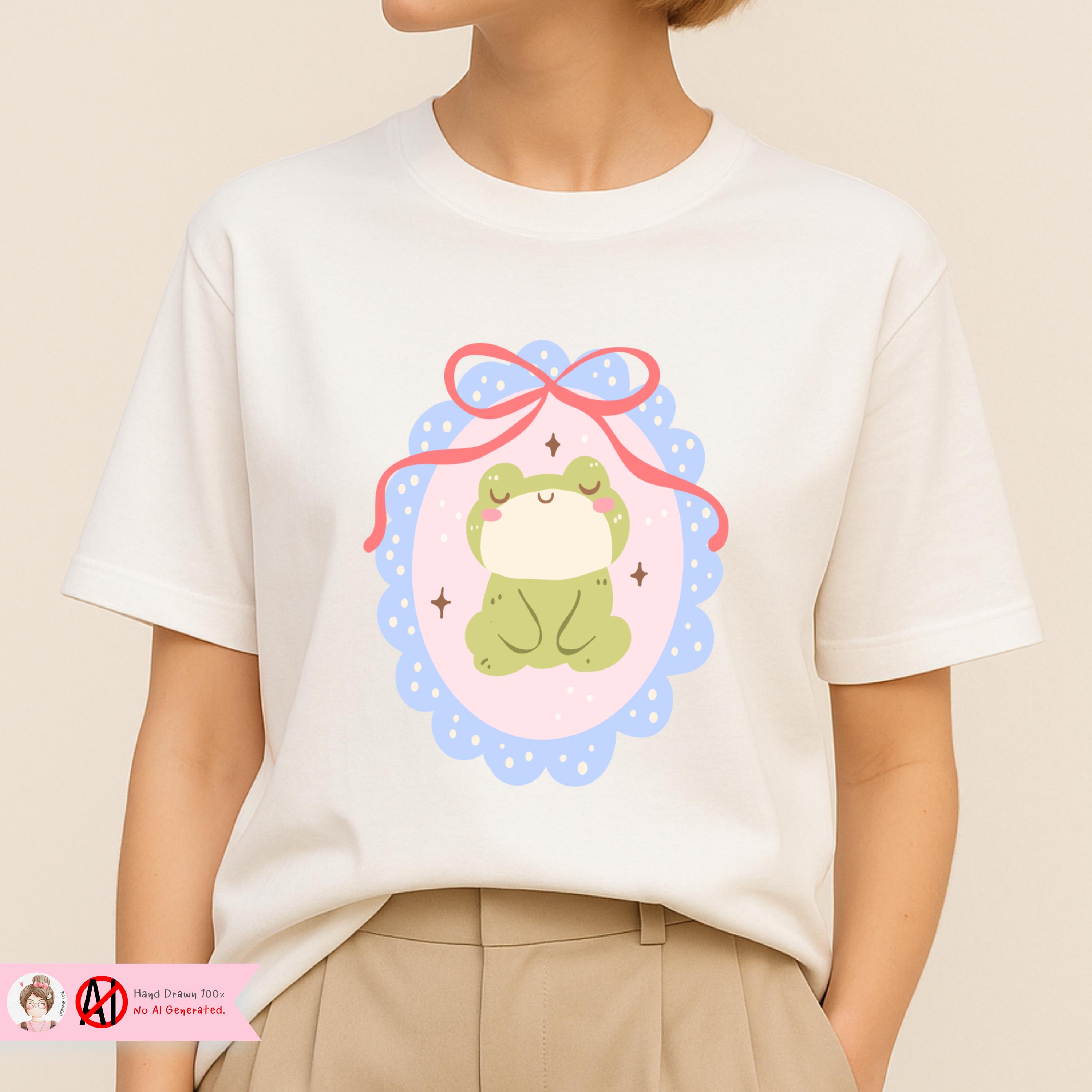 Little Frog Clipart Set, Cute Green Frog and Duck Pond Elements, Kawaii ...