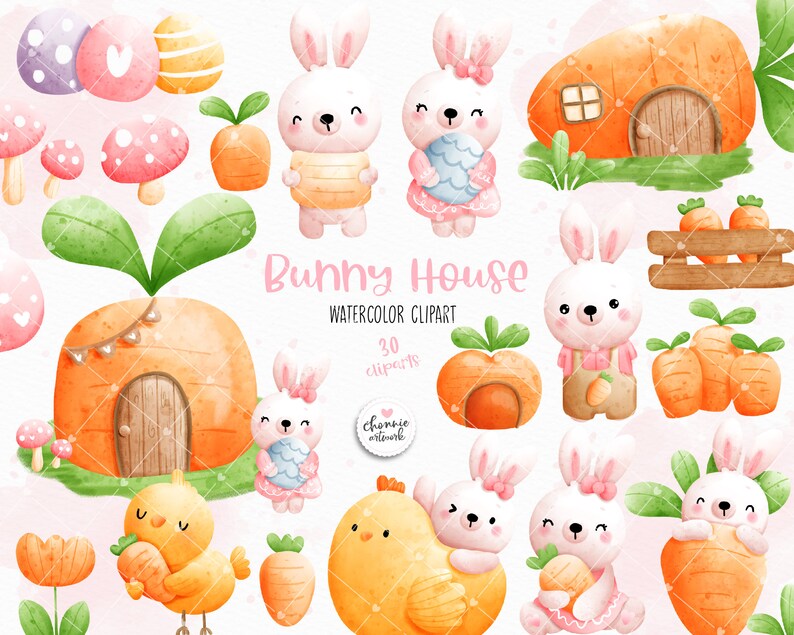 Easter Bunny House Clipart Easter Rabbit Clipart Rabbit - Etsy